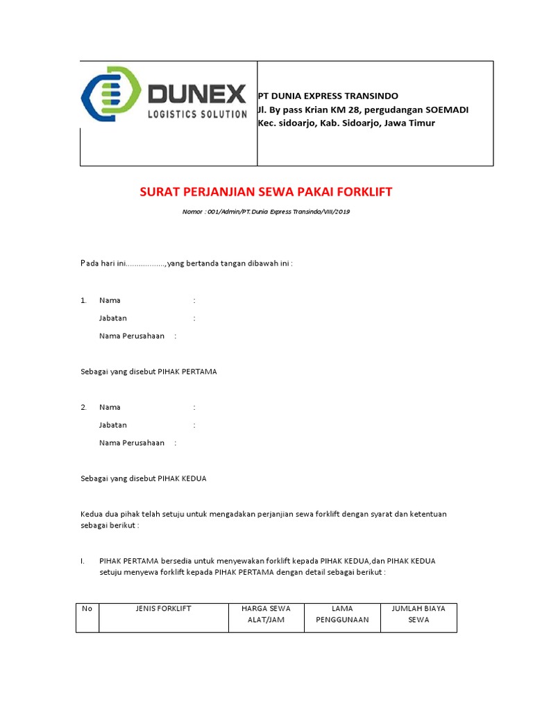 Form Sewa Forklift | PDF | Bisnis | Pengelolaan Keuangan & Uang