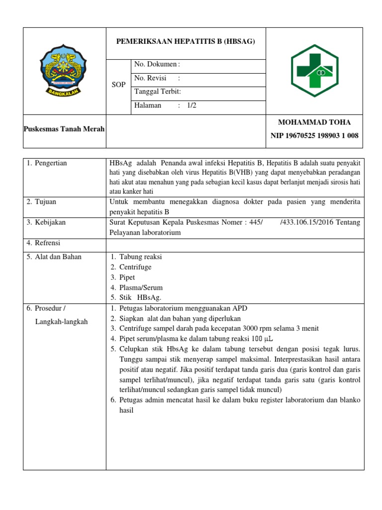 SOP Pemeriksaan HBsAg Hepatitis B | PDF