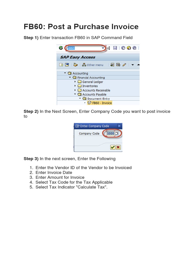 Posting Purchase Invoices in SAP FB60 | PDF | Finance & Money Management