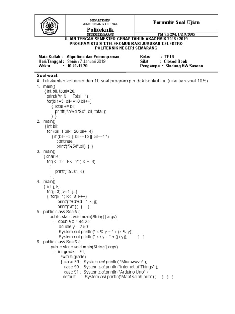 Contoh UTS2 2019 Algoritma | PDF | Komputer