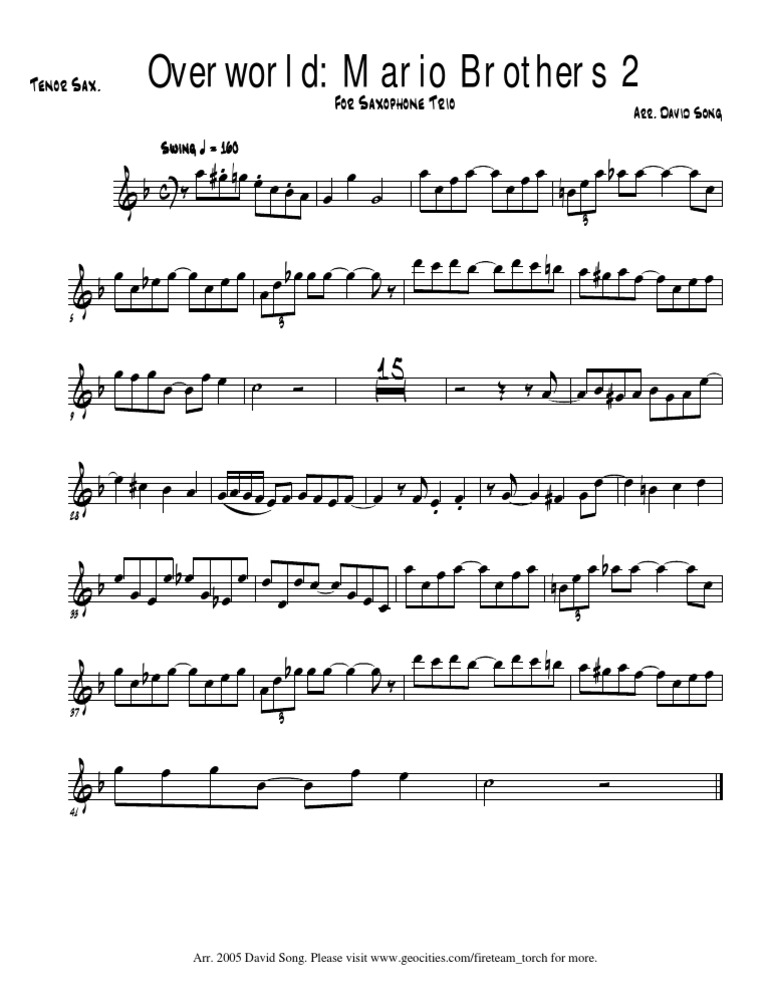 Mario Theme: Overworld (Tenor Saxophone) | PDF | Leisure