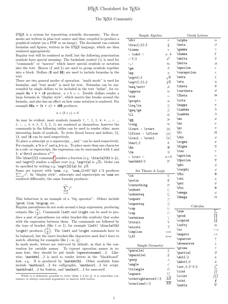 A Comprehensive LATEX Cheatsheet for Typesetting Mathematical and Scientific Documents | PDF ...