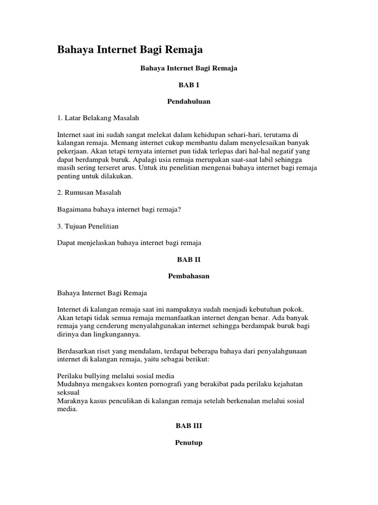 Makalah Bahaya Internet Bagi Remaja | PDF