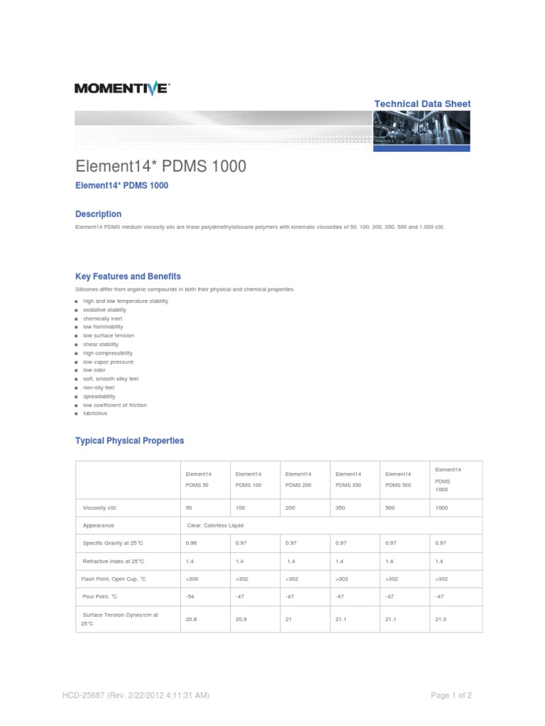 Element 14 PDMS 1000 Tds PDF | PDF | Viscosity | Silicone