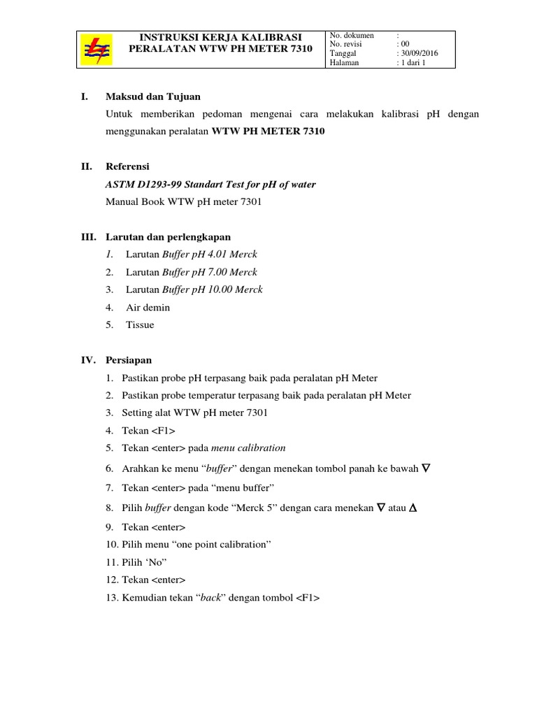 Kalibrasi WTW pH Meter 7310 | PDF