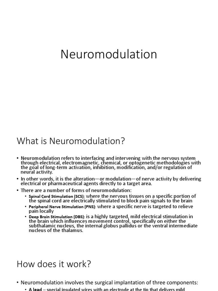 Neuromodulation Notes | PDF | Deep Brain Stimulation | Neurological ...