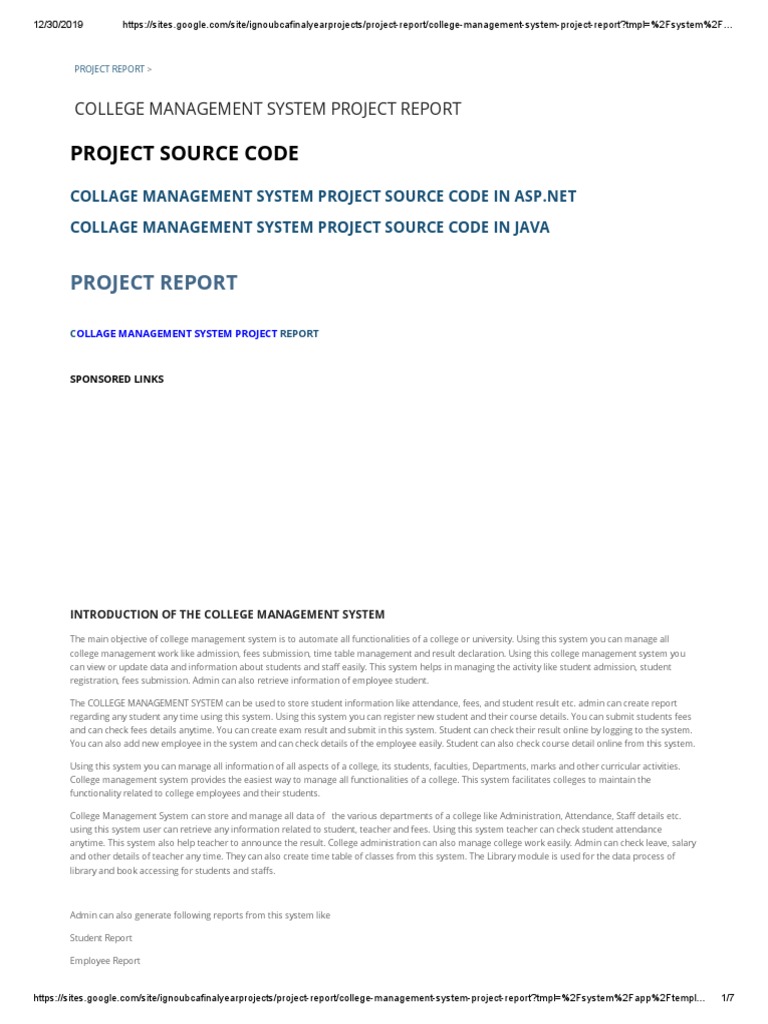 College Management System Project Report PDF | PDF | Information ...