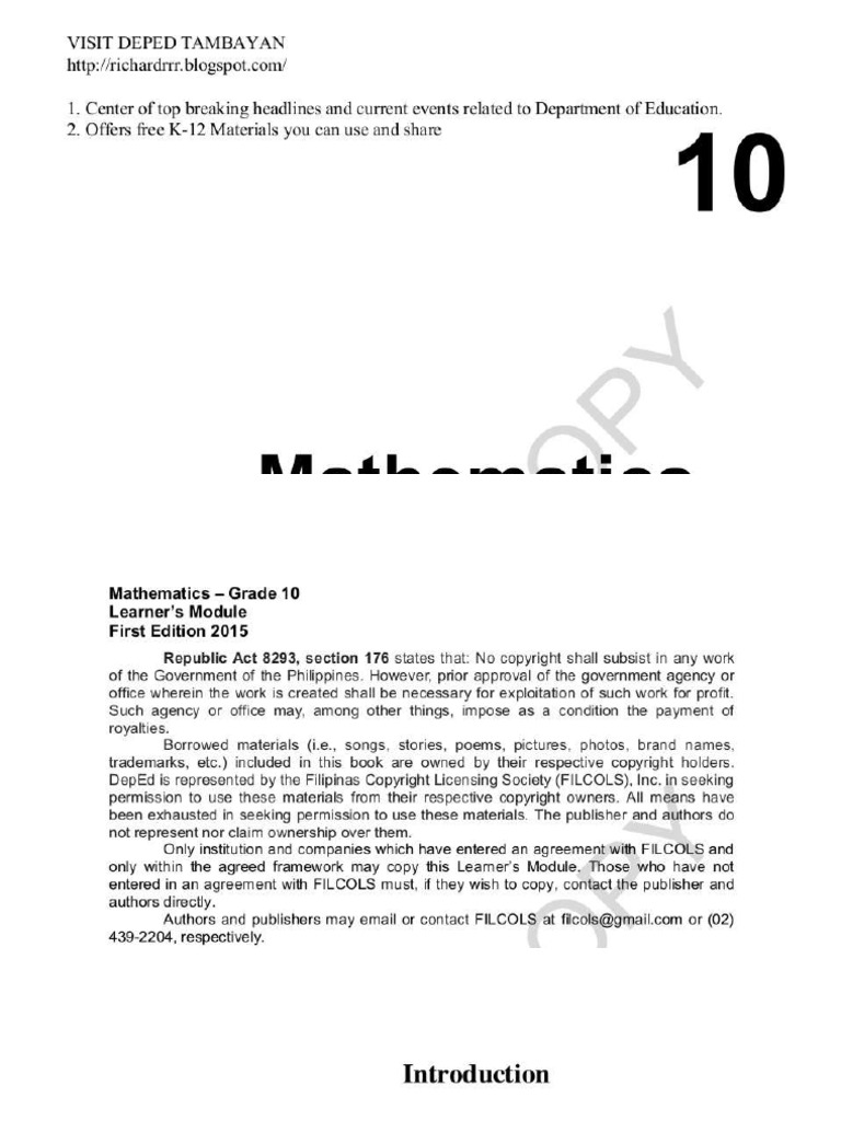 Math 10 Unit 2 LM PDF | PDF