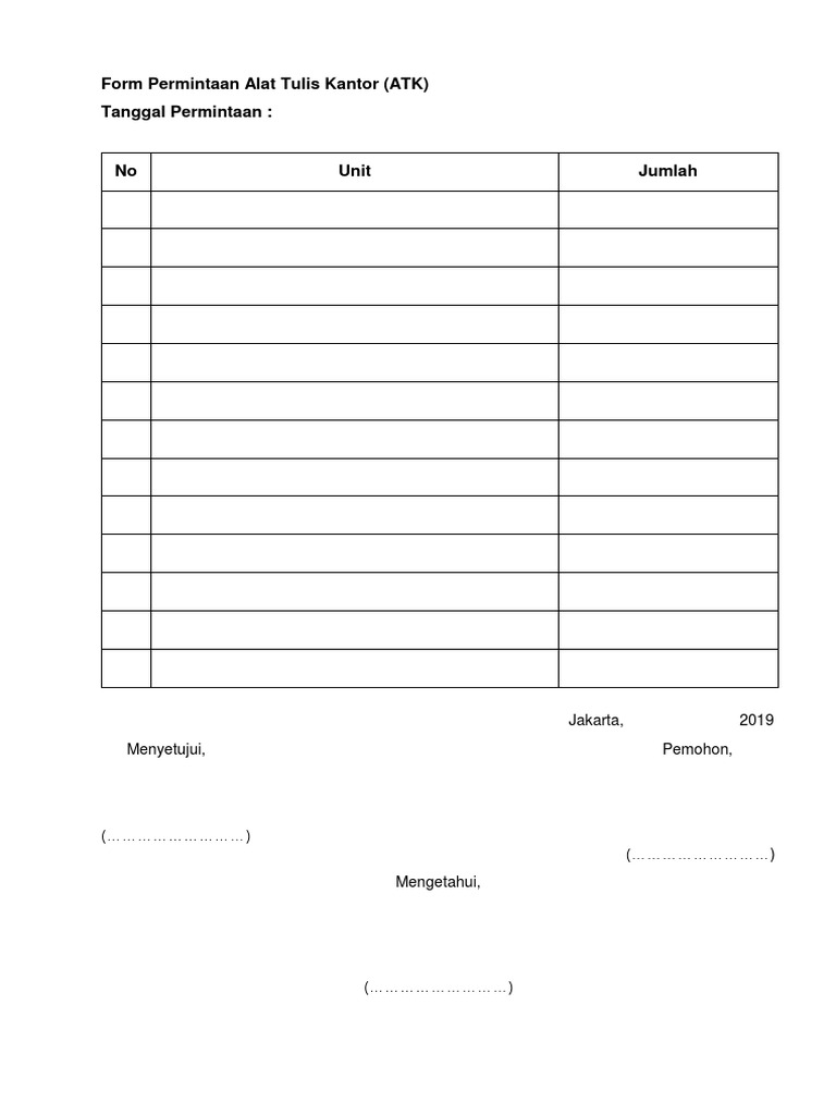 Form Permintaan Alat Tulis Kantor | PDF