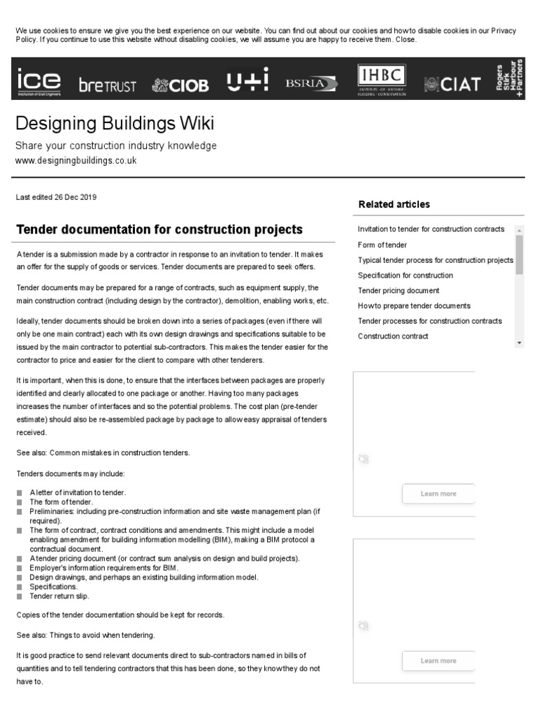 Tender Documentation For Construction Projects - Designing Buildings ...