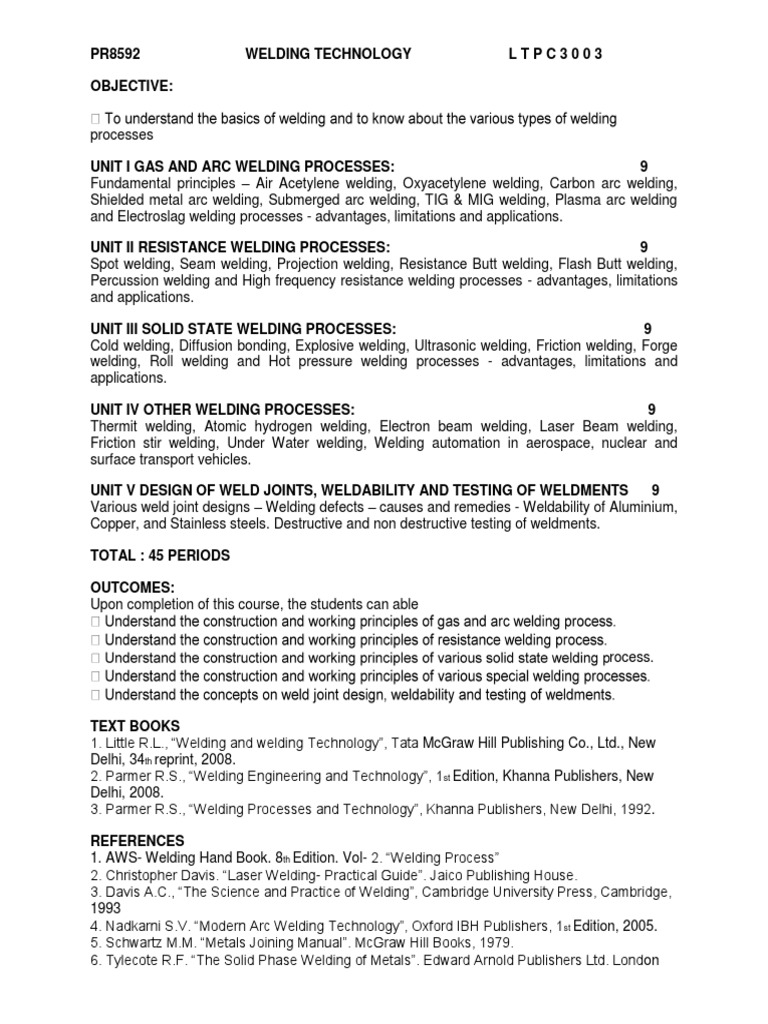 Welding Technology Syllabus | PDF | Welding | Construction