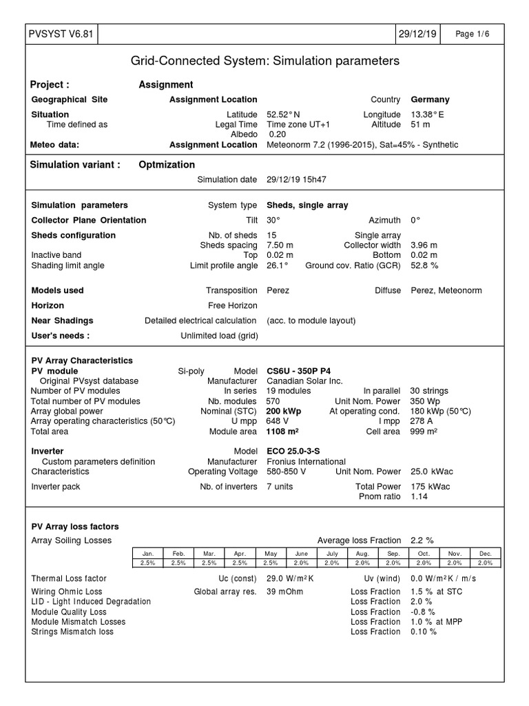 PVSyst Output With Detailed Electrical Losses PDF | PDF | Photovoltaics ...