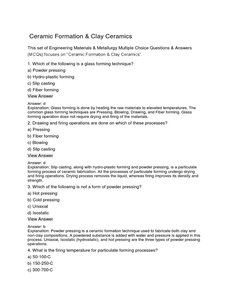 Ceramic Formation & Clay Ceramics: Processes and Properties | PDF ...