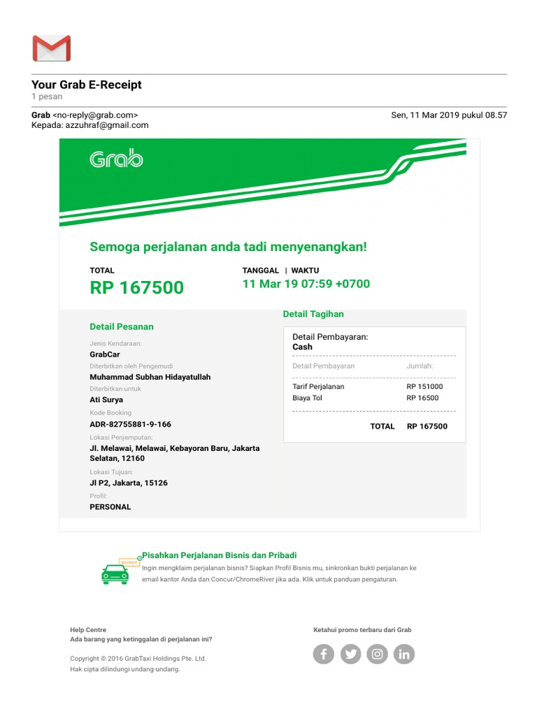 Bukti Pembayaran Grabcar Jakarta PDF | PDF