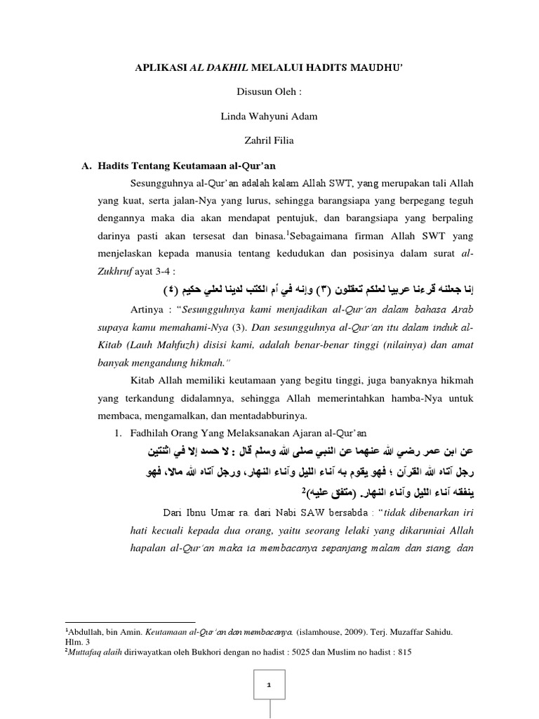 Aplikasi Al Dakhil Melalui Hadis Maudhu | PDF