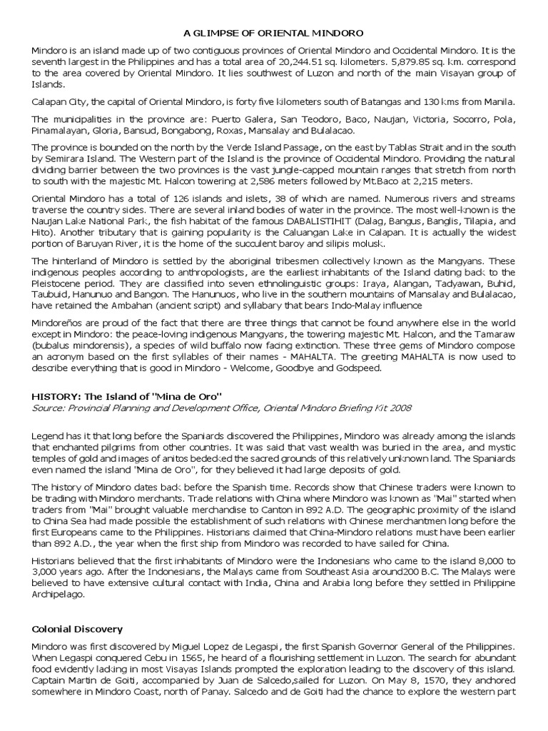 A Glimpse of Oriental Mindoro | PDF | Philippines