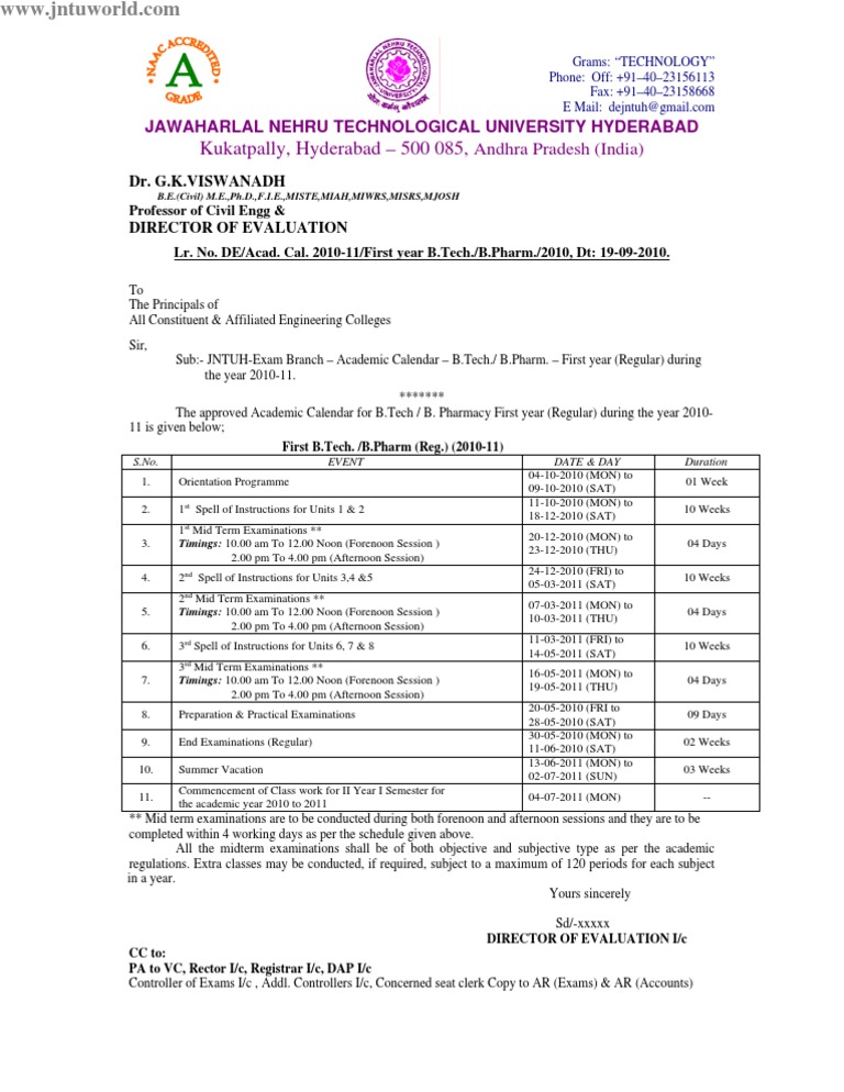 Academic Calender For 1st Year | PDF | Academic Term | Academic Degree