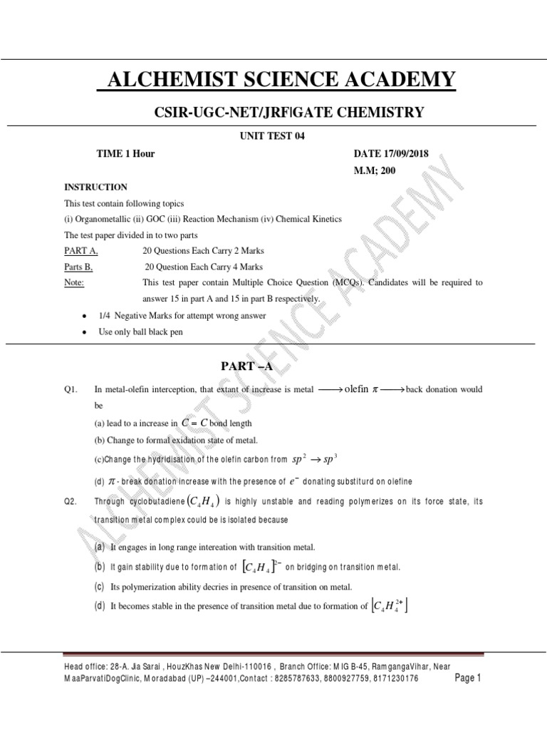 Unit Test 4 Alchemist Science Academy PDF | PDF | Reaction Rate ...