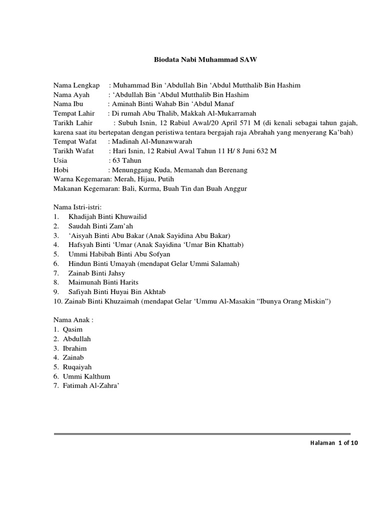 Biografi Nabi Muhammad Saw - Lengkap PDF | PDF