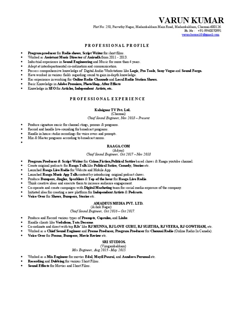 Varun Resume PDF | PDF | Podcast | Mass Media