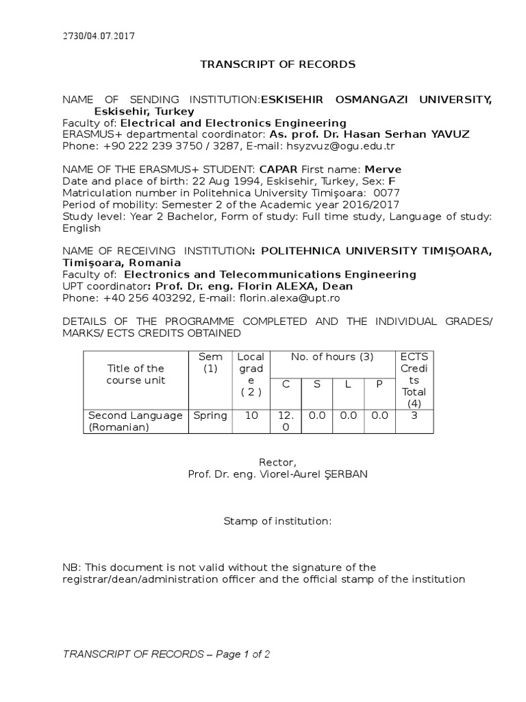 Transcript of Records - MODEL | PDF | Academic Term | Academia
