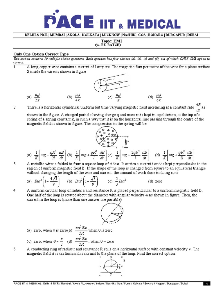 EMI Assignment JEE Mains Pattern PDF | PDF | Inductance ...