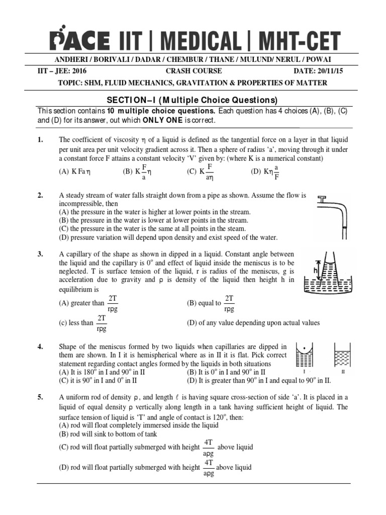SHM Fluid Gravi Material MCQS PDF | Download Free PDF | Buoyancy | Liquids