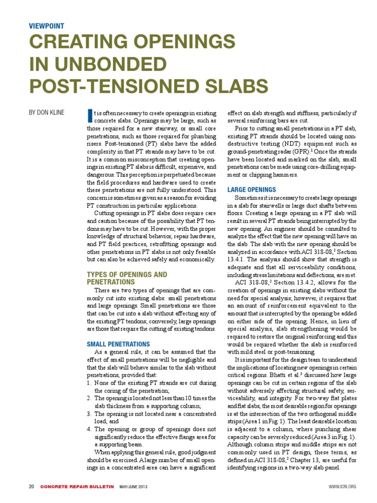 Creating Openings in PT Concrete Slabs | PDF | Prestressed Concrete ...