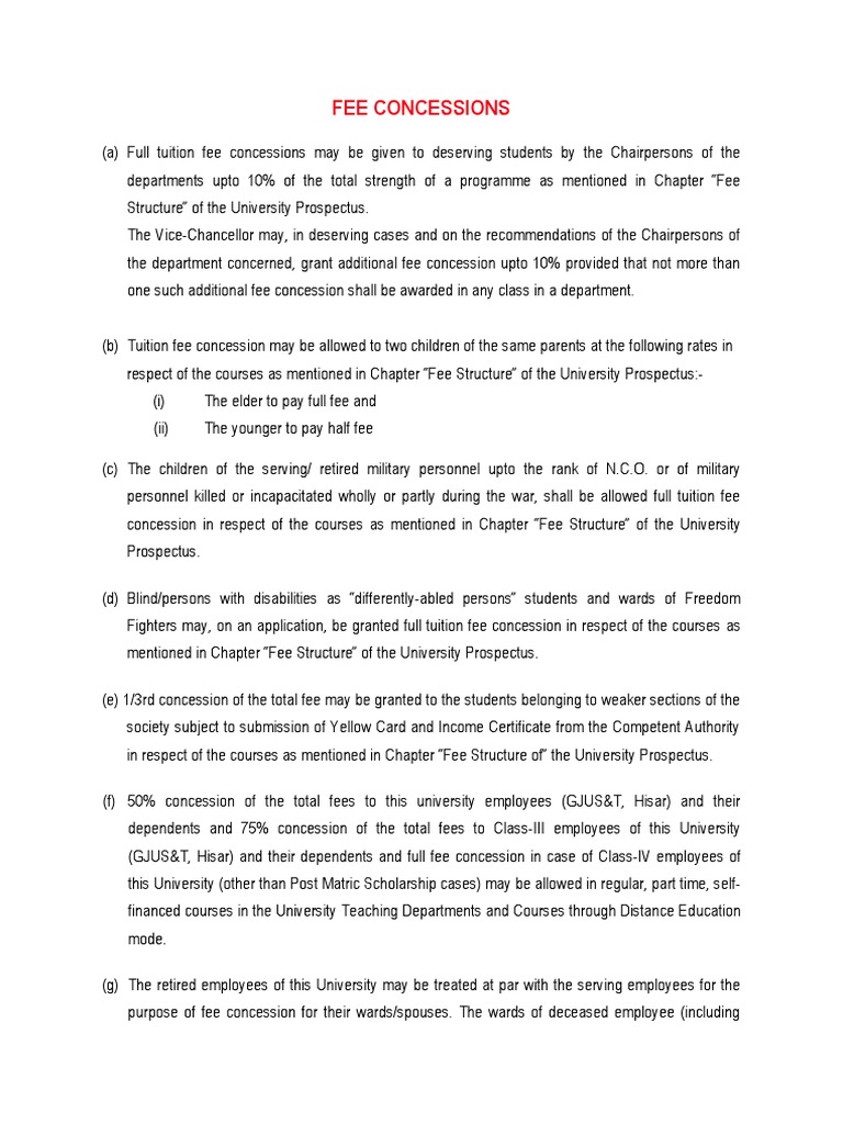 Fee Concessions 060417 | PDF | University | Fee