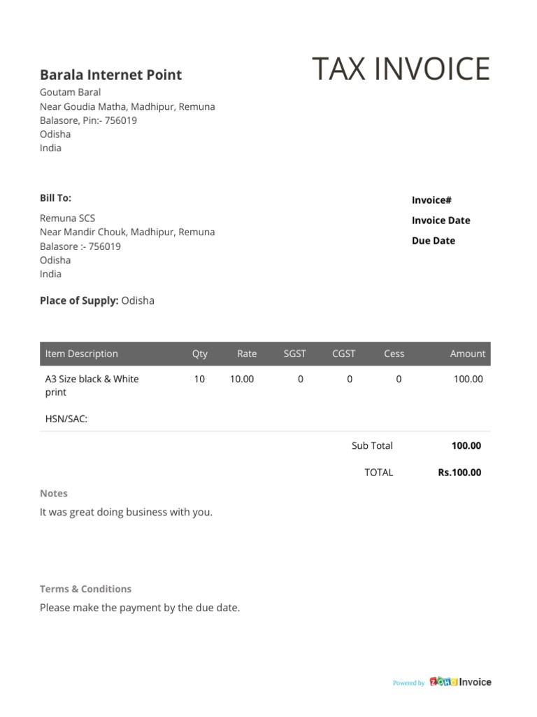 Invoice for A3 Printing Services | PDF