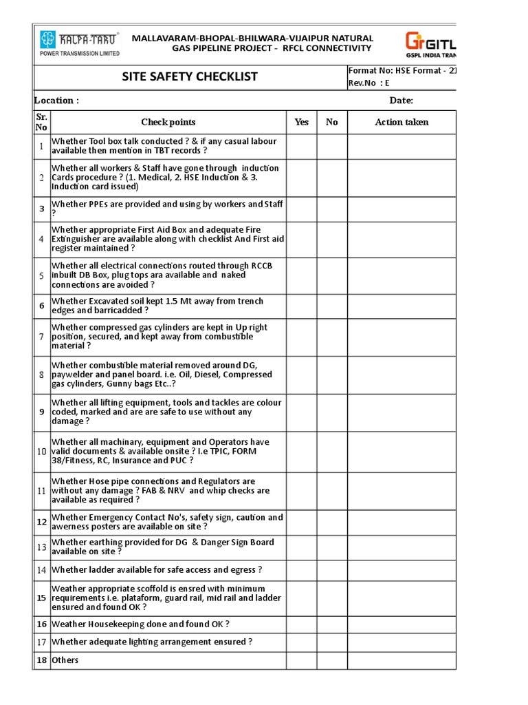 21 Site Safety Checklist-Fortnighly | PDF | Nature