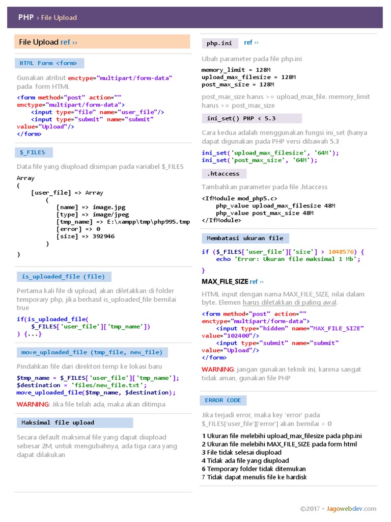 Cheat Sheet - PHP File Upload | PDF