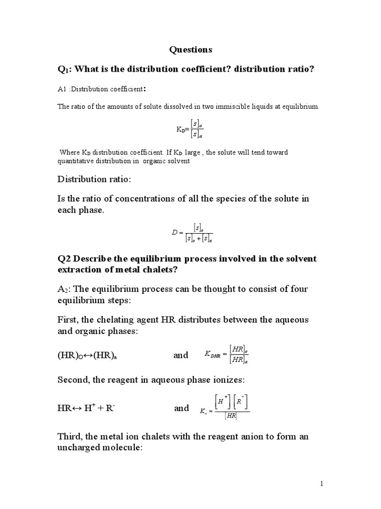 Solvent Extraction Coefficients Explained | PDF | Solution | Chemical ...