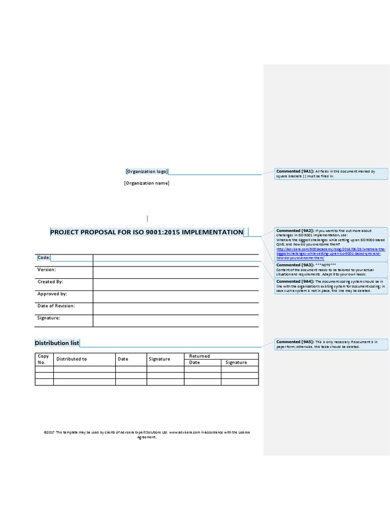 Project Proposal For ISO9001 2015 Implementation EN | PDF | Iso 9000 ...