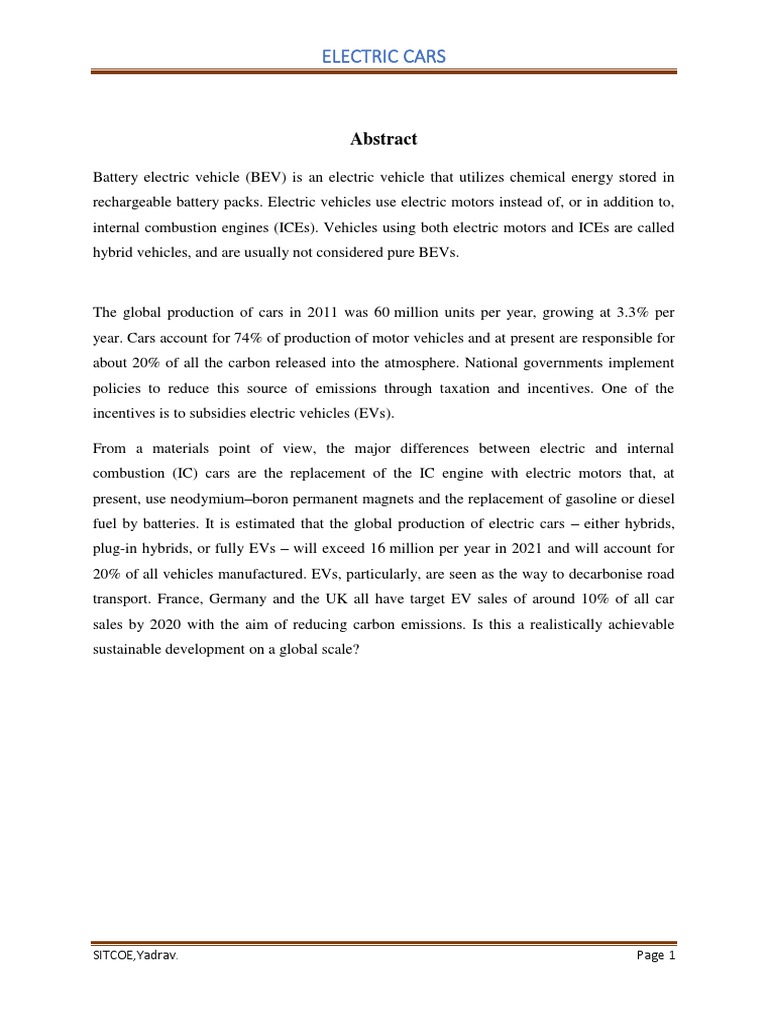 Abstract Electric Vehicle (BEV) | PDF | Electric Vehicle | Electric Car