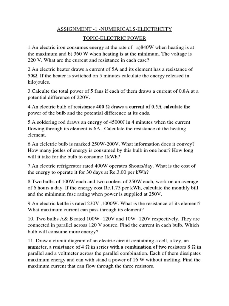 ELECTRICITY Questions | Download Free PDF | Series And Parallel ...