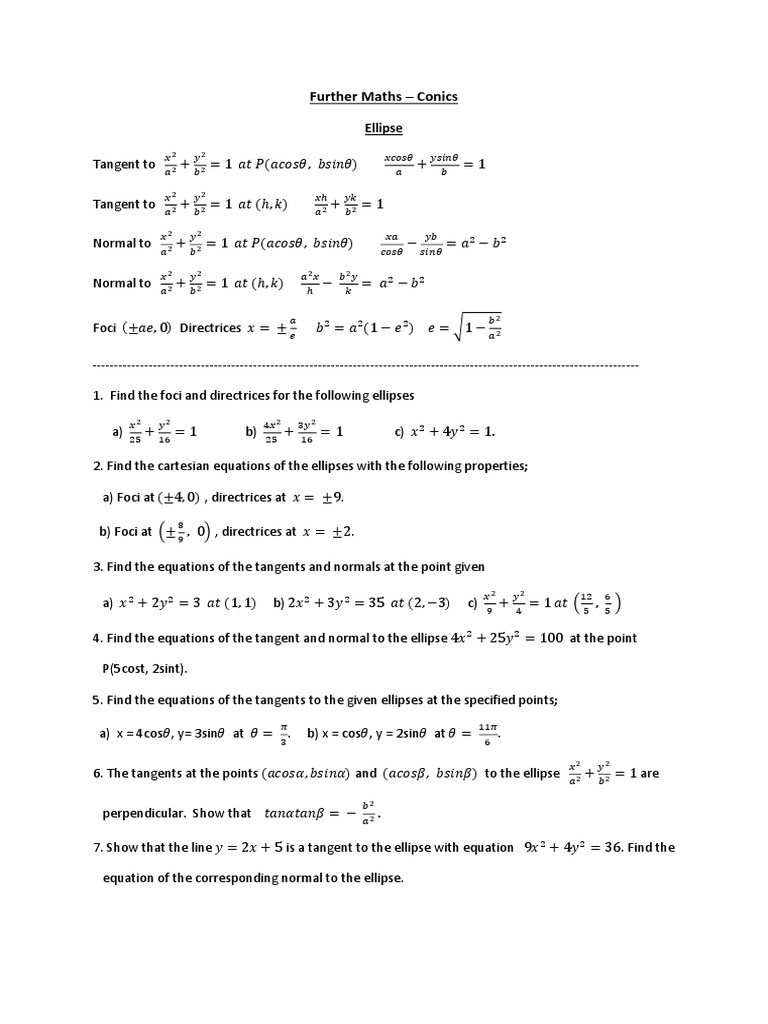 Ellipse Problems and Solutions Worksheet | PDF | Ellipse | Geometric Shapes