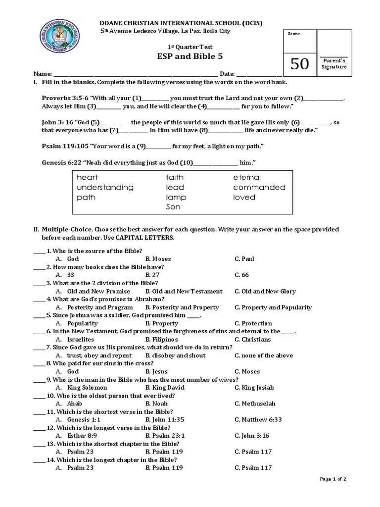 1st Quarter ESP-Bible 5 | PDF | Chapters And Verses Of The Bible | Book ...