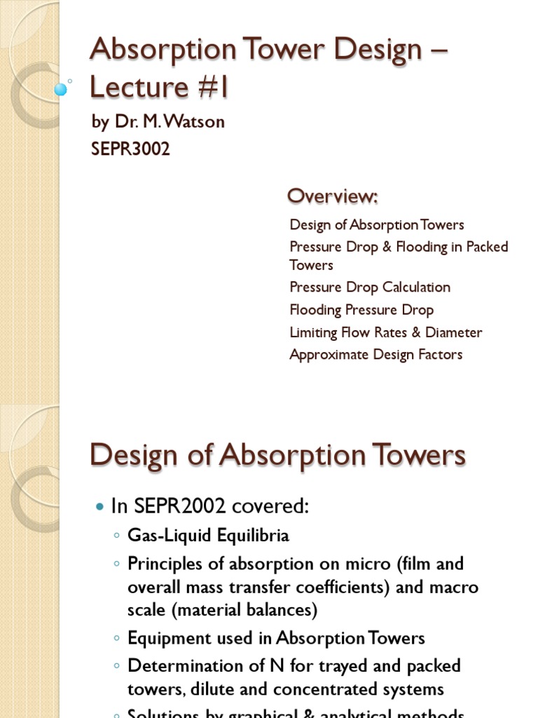 Absorption Tower Design - Lecture 1 | PDF | Gases | Fluid Dynamics