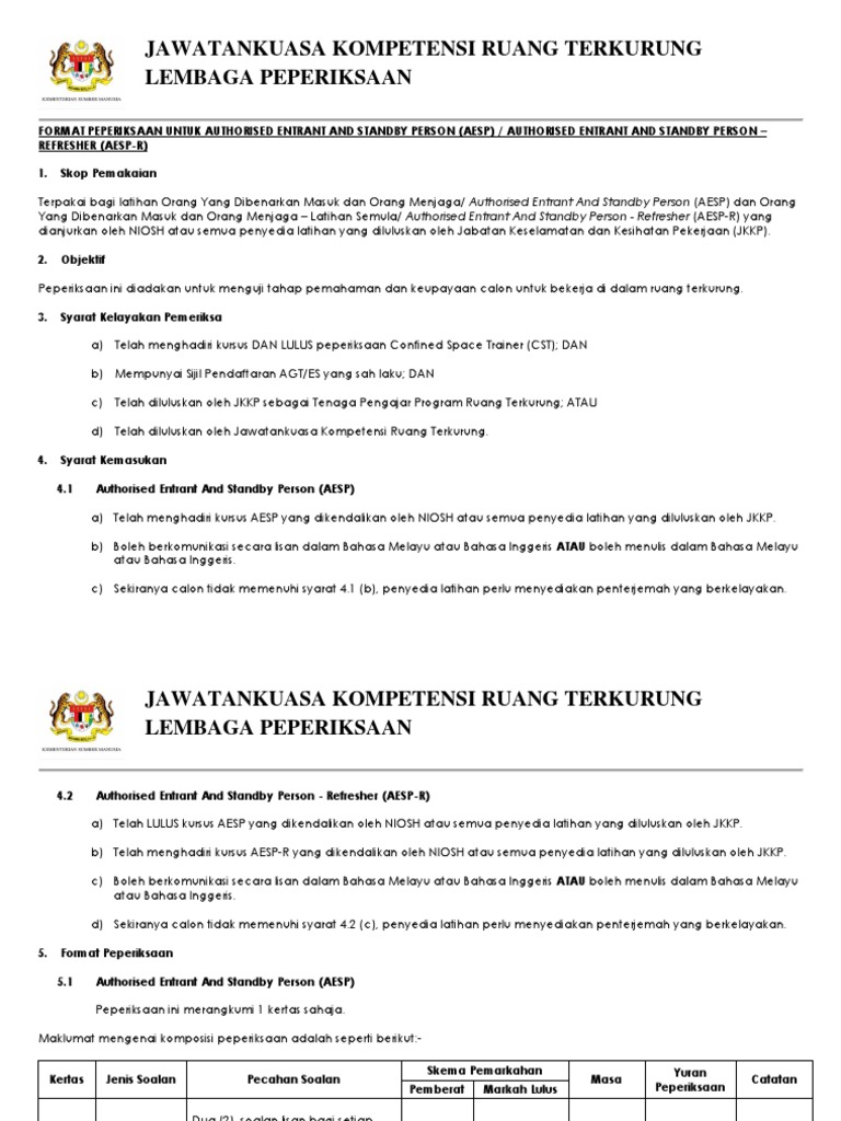 Format Peperiksaan AESP PESERTA | PDF