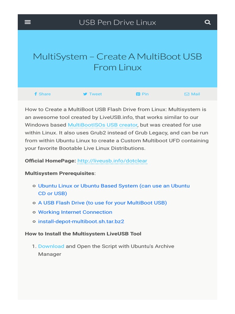 MultiSystem - Create A MultiBoot USB From Linux USB Pen Drive Linux PDF | PDF | Usb Flash Drive ...
