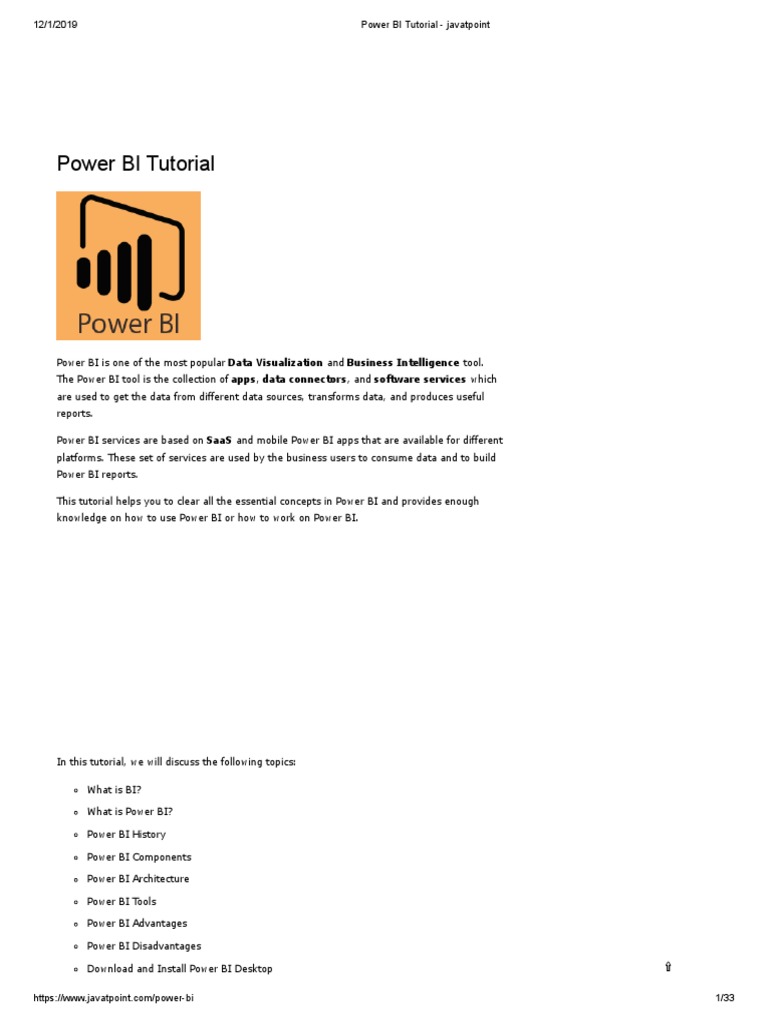Power BI Tutorial - Javatpoint | PDF | Business Intelligence | Databases