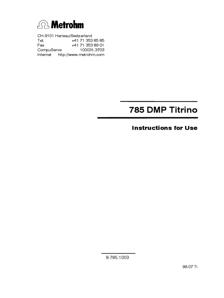785 DMP Titrino User Guide | PDF | Parameter (Computer Programming) | Chemical Equilibrium