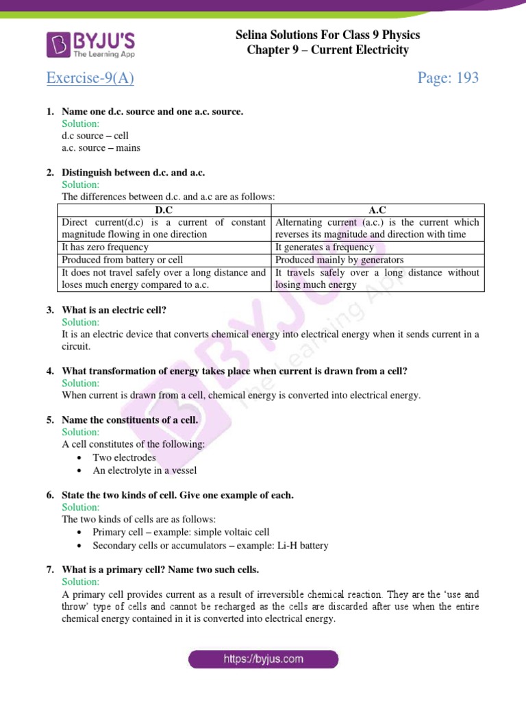Selina Solutions For Class 9 Physics Chapter 9 Current Electricity PDF ...