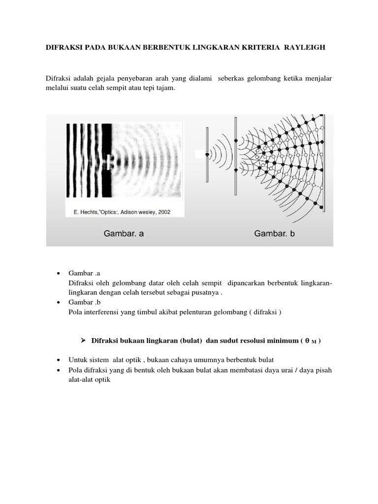 Difraksi Pada Bukaan Berbentuk Lingkaran Kriteria Rayleigh | PDF