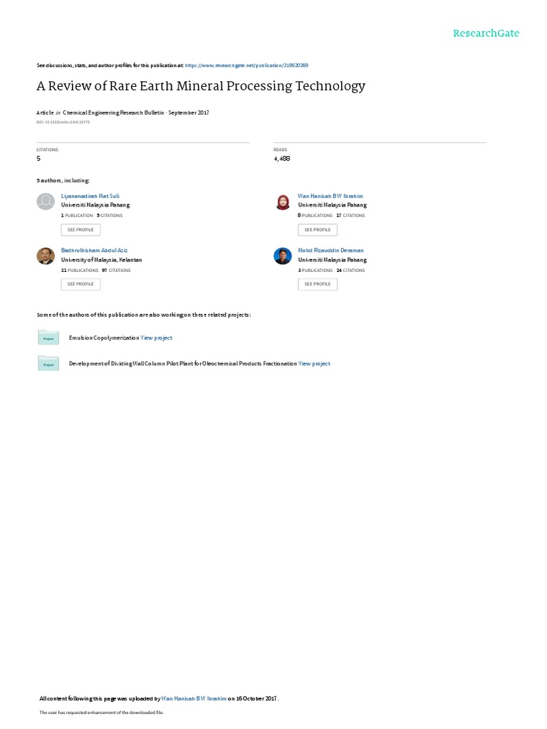 A Review of Rare Earth Mineral Processing Technolo | PDF | Mill ...