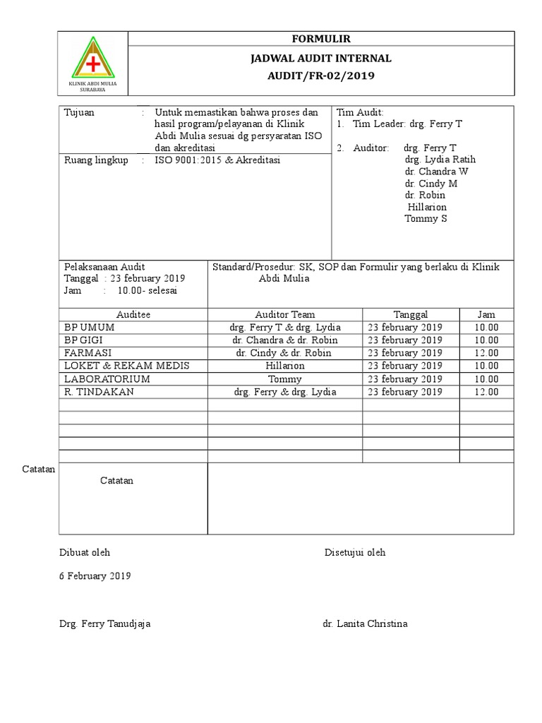 12 - Formulir Jadwal Audit Internal | PDF