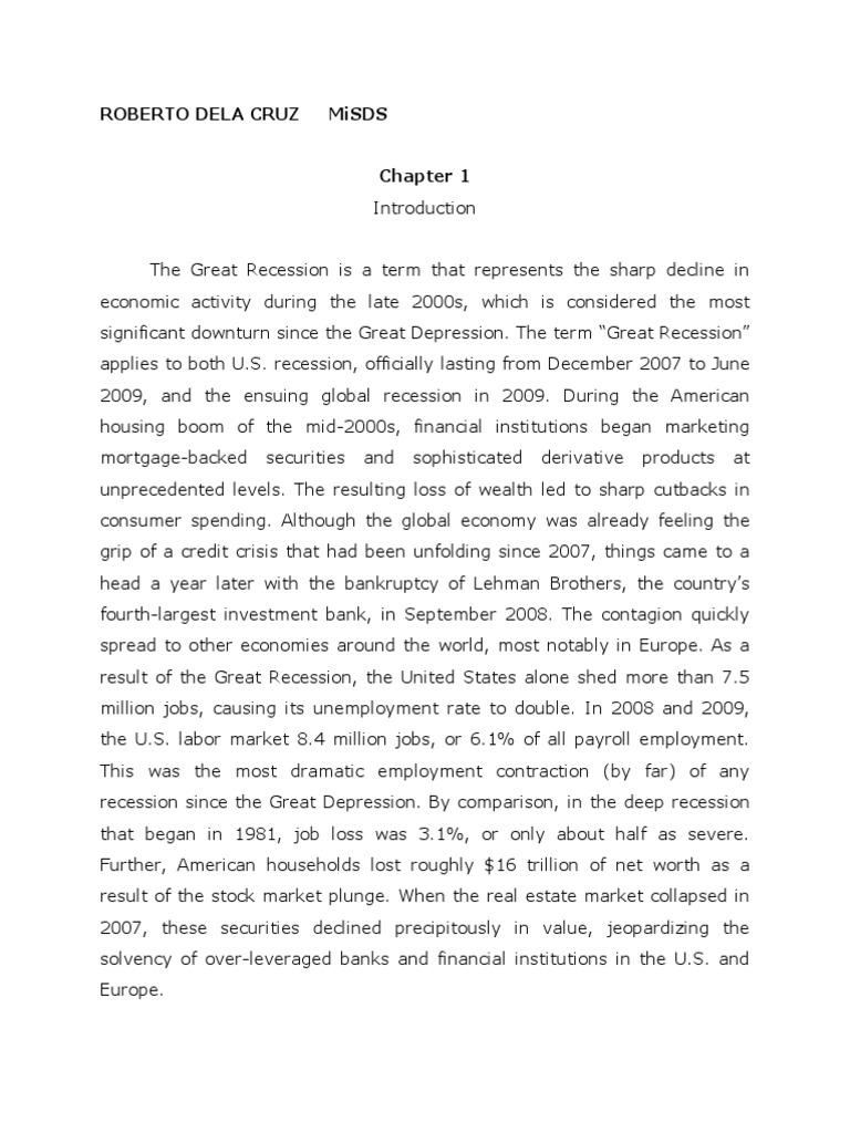 Reflection Paper | PDF | Financial Crisis Of 2007–2008 | Unemployment