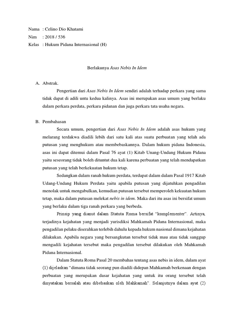 Asas Nebis In Idem dalam Hukum Internasional | PDF | Hukum