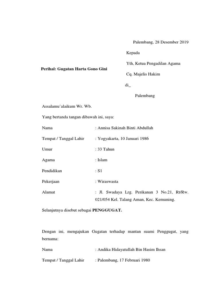 Gugatan Harta Gono Gini Annisa Sakinah | PDF